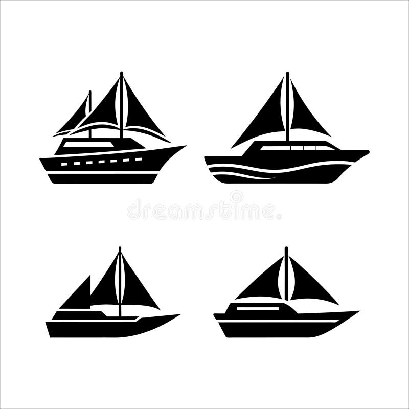 Sail Boat and Yacht Silhouette Vector Stock Vector - Illustration of ...