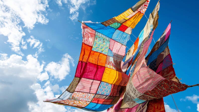 A Sail Made Up of Various Strips of Fabric Sewn Together Creating a ...