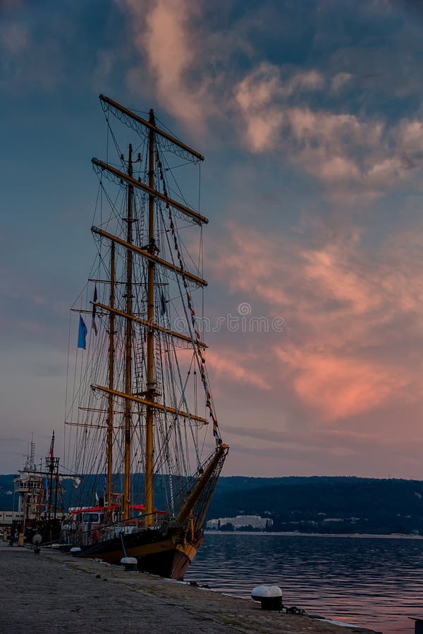 Sail ship stock image. Image of sunlight, cordage, harbor - 58255629