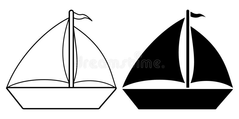 Sail Ship Outline and Silhouette Icon Set. Boat Vector Illustration ...
