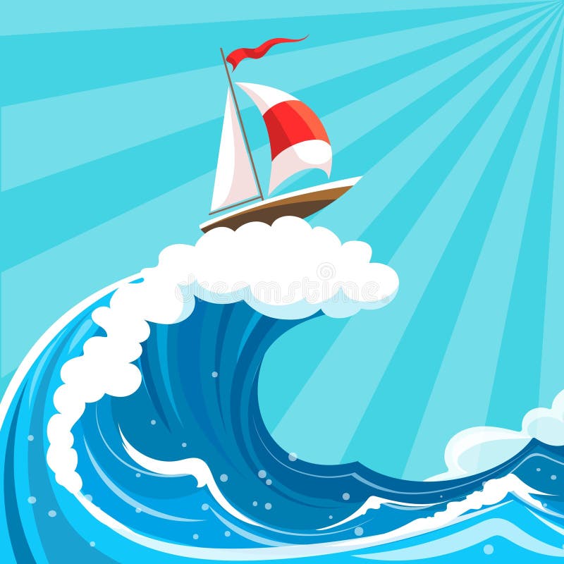 Sail Ship Riding a High Wave Stock Vector - Illustration of river, rise ...
