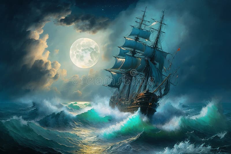 Sail ship in stormy sea stock image. Image of travel - 278646675
