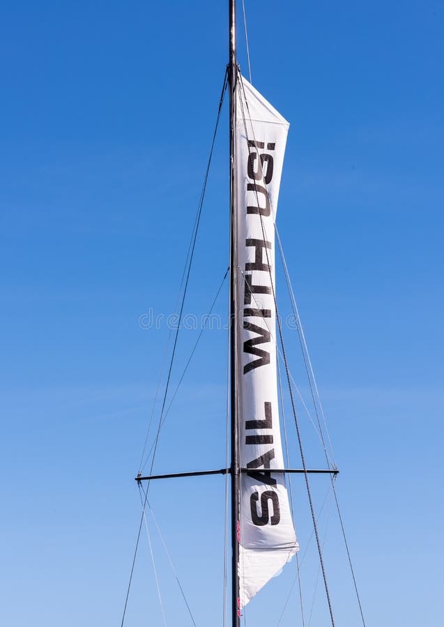 Sail with Us Sign on a Sailboat Stock Photo - Image of rigging, sign ...