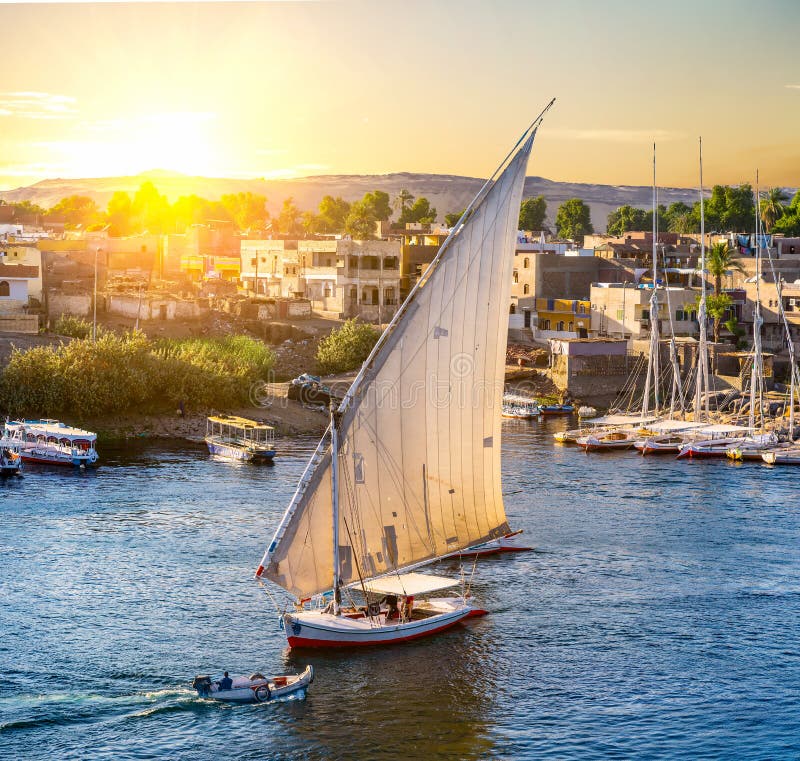 Sailboat in Aswan stock image. Image of east, dusk, african - 147381519