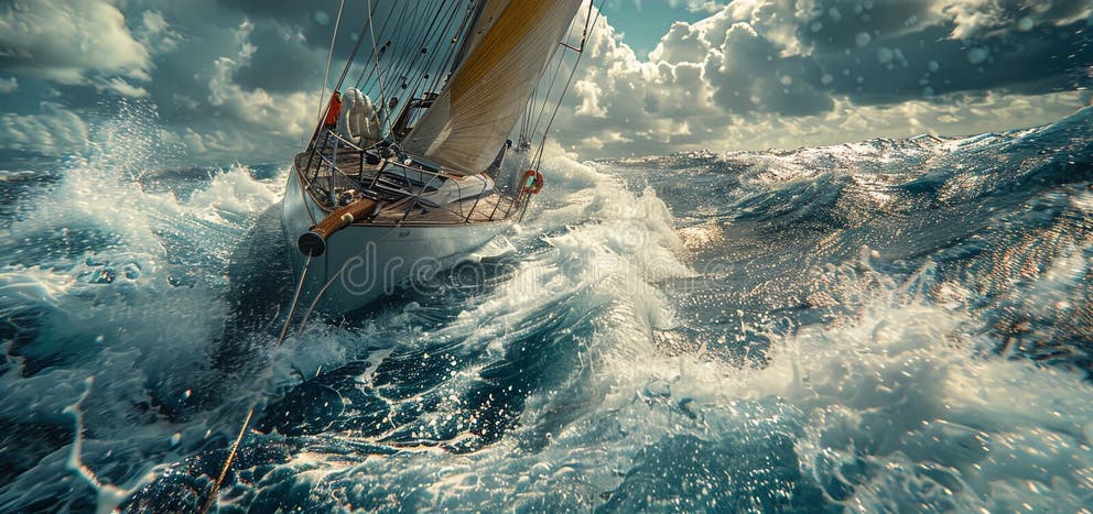 A Sailboat is Being Pulled by a Rope through Rough Water Stock Image ...