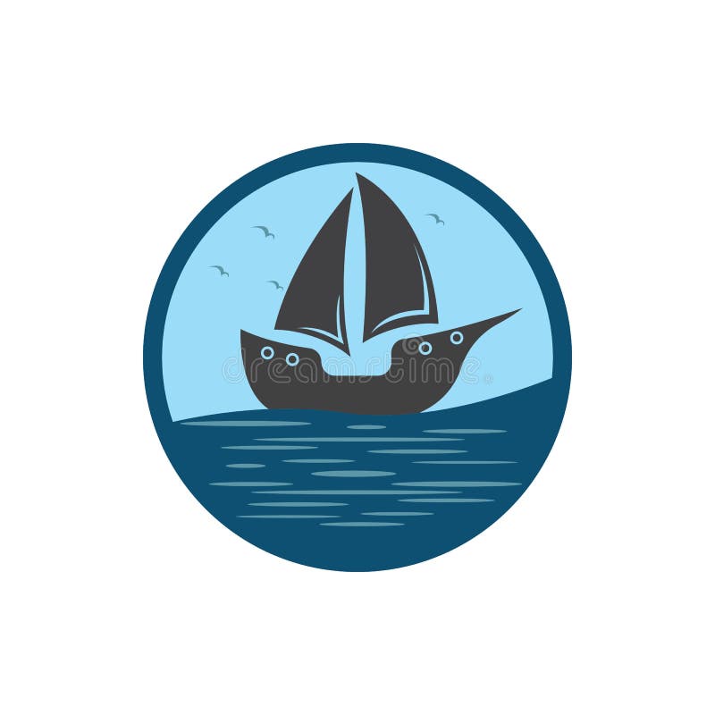 Sailboat Boat on Sea Ocean Wave with Logo Design Stock Vector ...