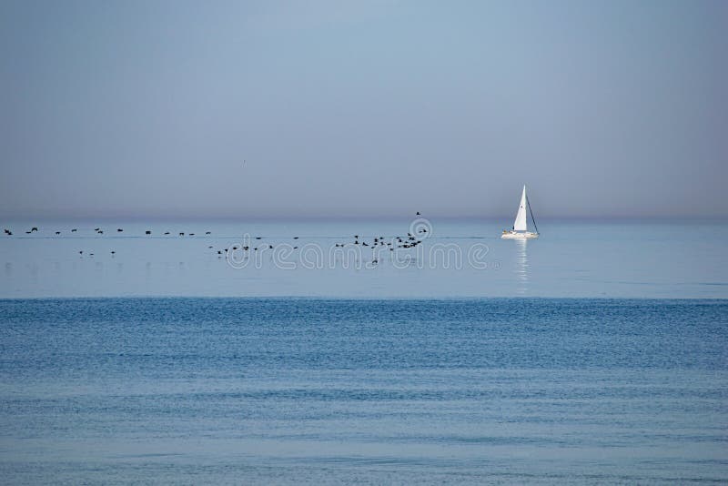 Sailboat on calm empty sea stock image. Image of sailboat - 164260645