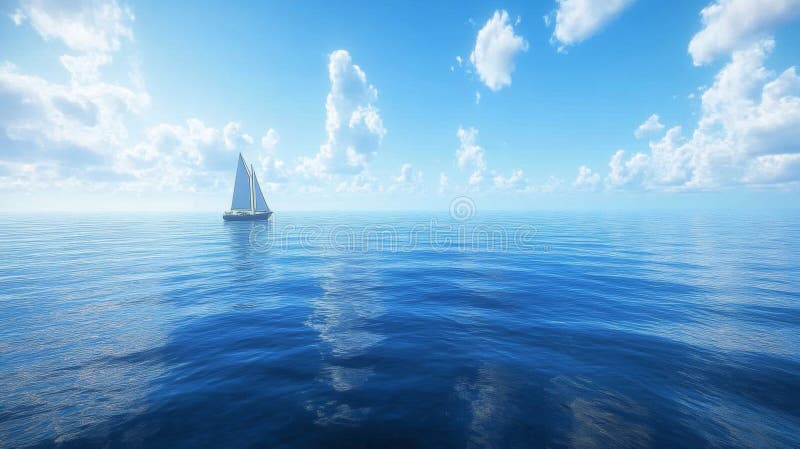 Sailboat on Calm Ocean Under a Blue Sky Stock Illustration ...