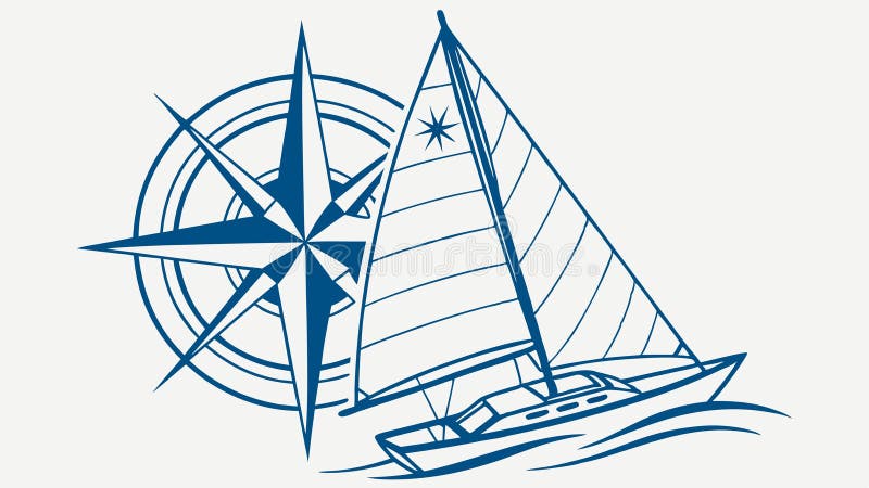 Sailboat with a Compass Rose, Adventurous Nautical Theme, Vector Design ...