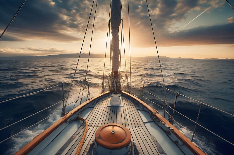 Sailboat Deck View during Sunset on the Open Ocean Stock Photo - Image ...