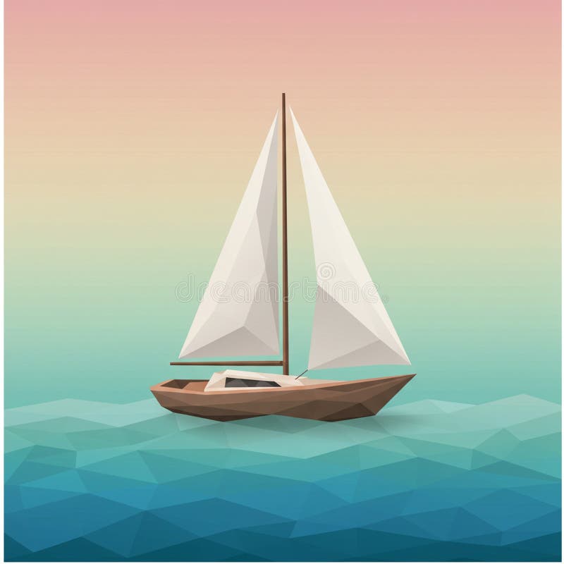 Sailboat Depicted in a Low-poly Style, Featuring Angular Shapes and a ...