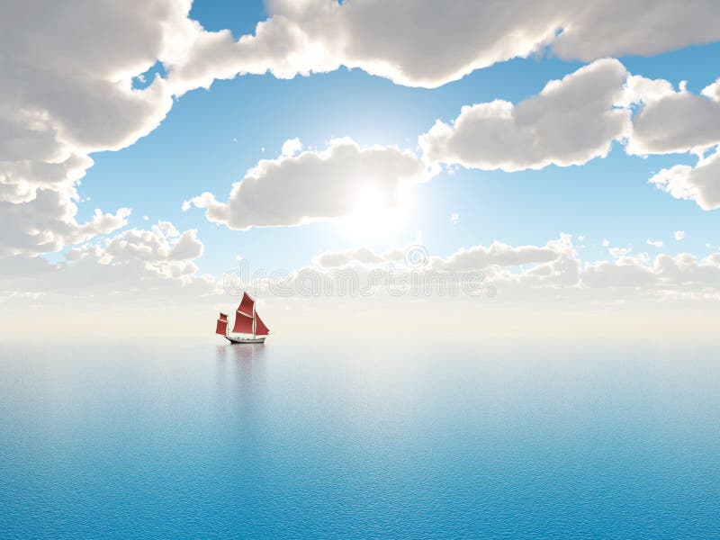 Sailboat in the distance stock illustration. Illustration of clouds ...