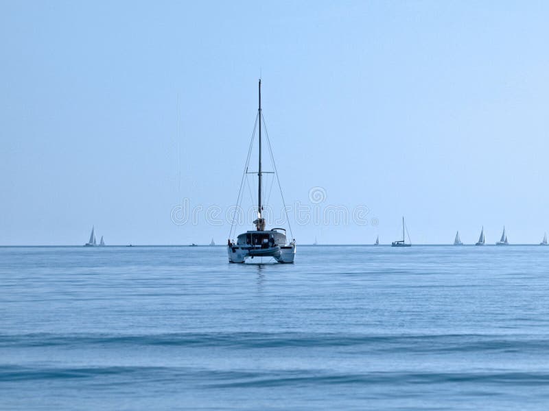 Sailboat Floating on Grand Traverse Bay Stock Photo - Image of blue ...