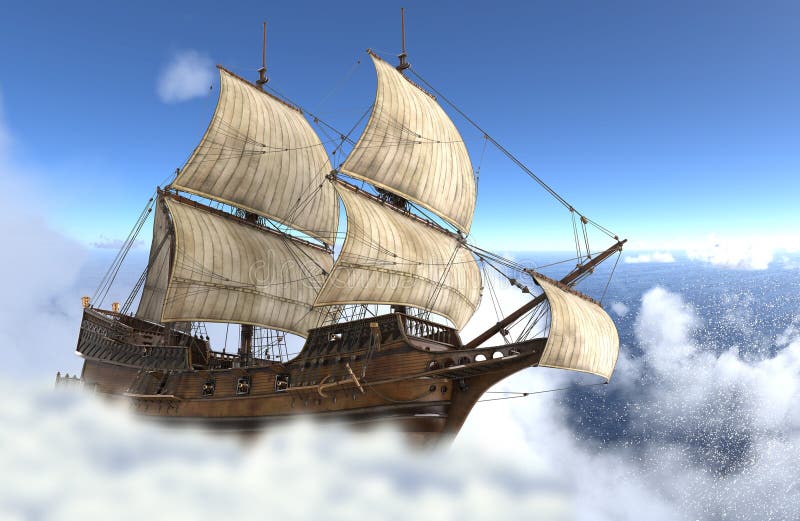 Sailboat Flying Above the Clouds 3d Illustration Stock Illustration ...