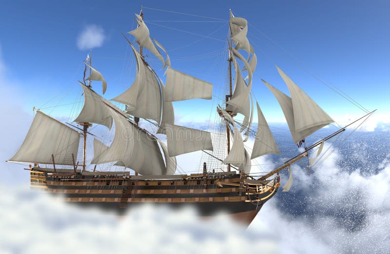 Sailboat Flying Above the Clouds 3d Illustration Stock Illustration ...