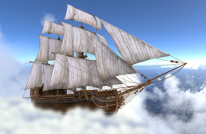 Sailboat Flying Above the Clouds 3d Illustration Stock Illustration ...