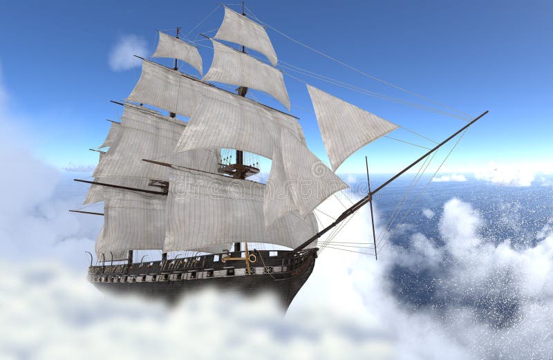 Sailboat Flying Above the Clouds 3d Illustration Stock Illustration ...