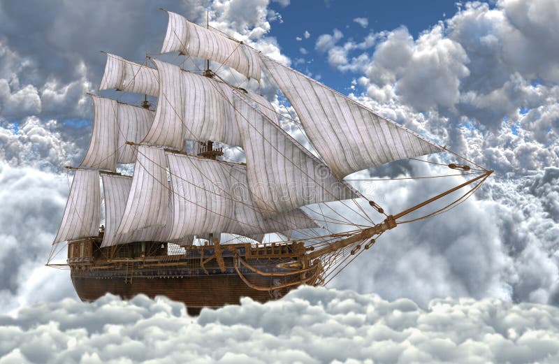 Sailboat Flying Above the Clouds 3d Illustration Stock Illustration ...