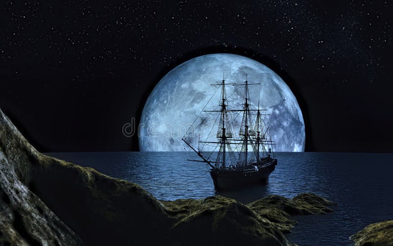 Full Blue Moon with Star at Dark Night Sky Background. 3D Rendering ...