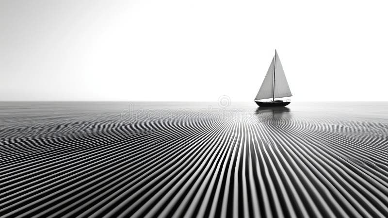 A Sailboat Glides Across a Vast Ocean Composed of Thin, Parallel Lines ...