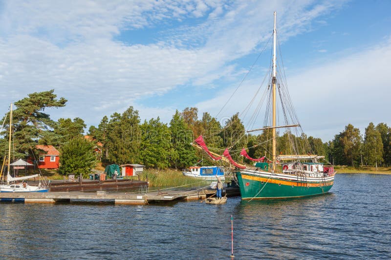 Sailboat in Harbor at an Archipelago Island Stock Photo - Image of ...
