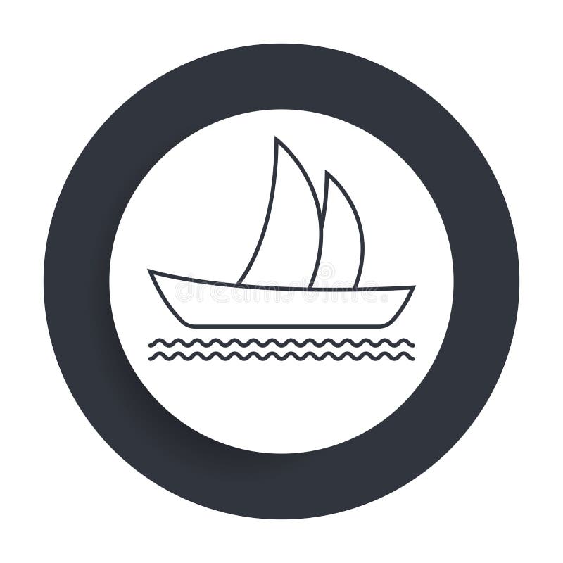 Sailboat Icon Flat Vector Round Button Clean Black and White Design ...