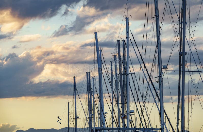 Sailboat Mast Against a Dusk Sky Stock Image - Image of horizon, ocean ...