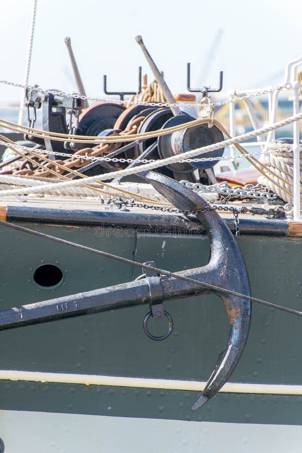 Sailboat Masts, Rigging and Rolled Up Sails Stock Photo - Image of ...