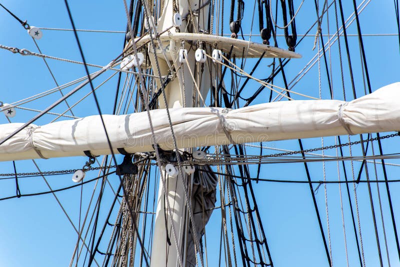 Sailboat Masts, Rigging and Rolled Up Sails Stock Image - Image of wind ...