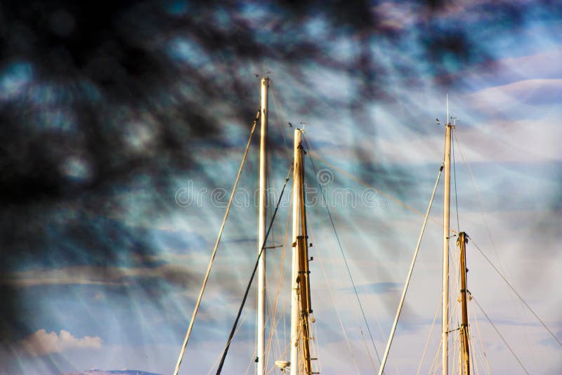 Sailboat masts stock photo. Image of masts, croatia, clouds - 76488252