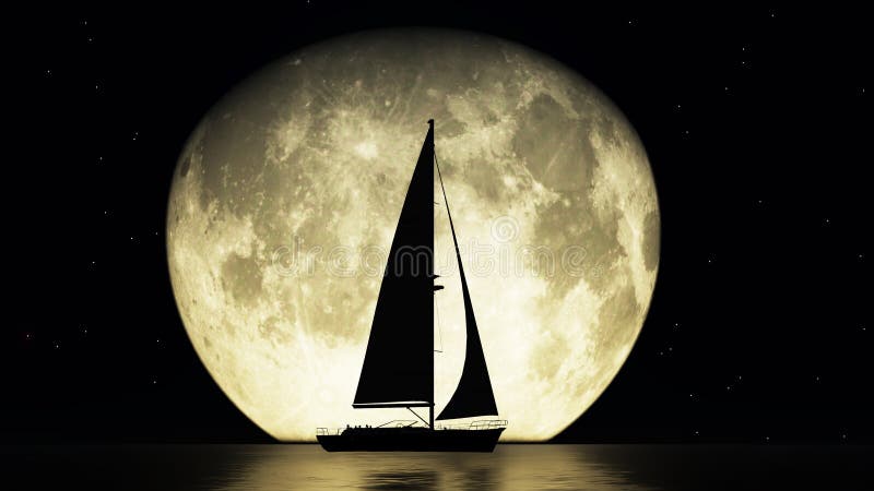 Sailboat and the moon stock illustration. Illustration of silhouette ...