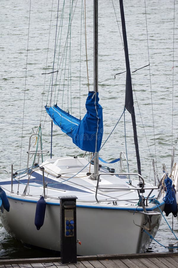 Sailboat Moored in Port - Front View Editorial Stock Image - Image of ...