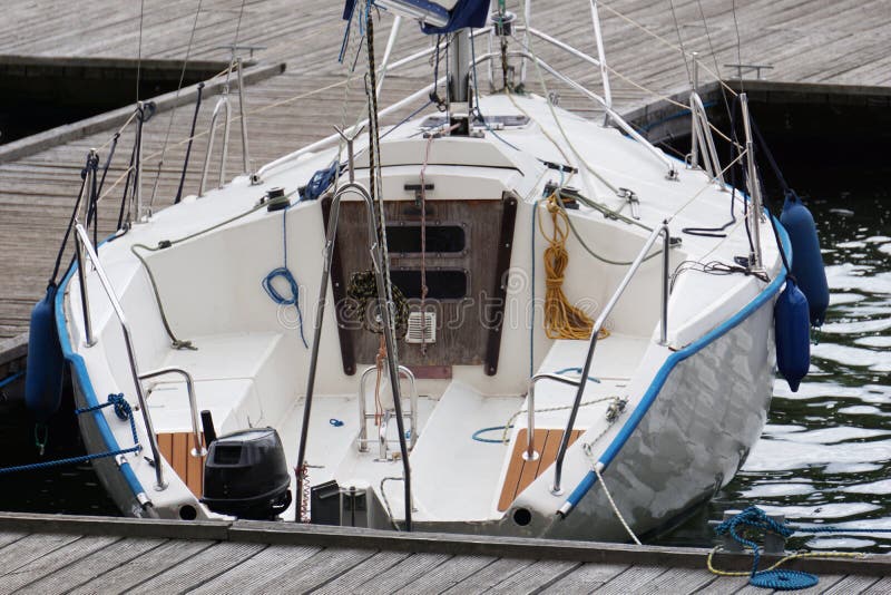 Sailboat Moored in Port - Rear View Editorial Stock Photo - Image of ...