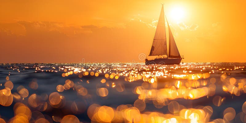 Sailboat Navigating the Ocean Under the Stunning Sunset Sky Stock Image ...