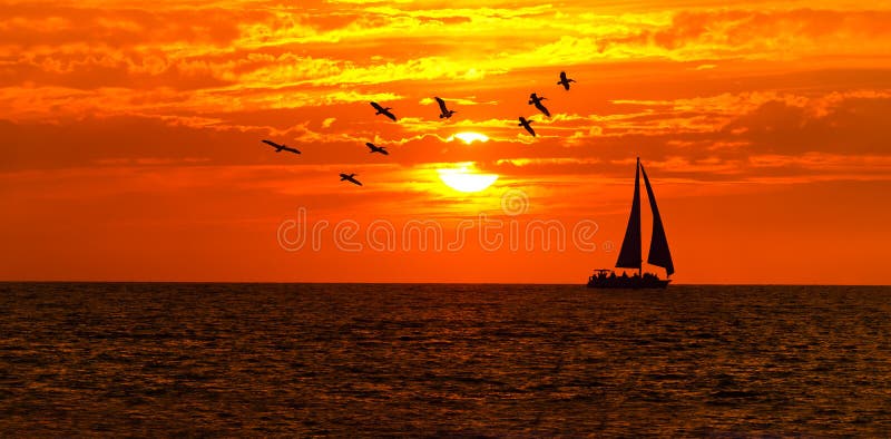 Sailboat Ocean Sailing Sunset Banner Stock Image - Image of boat ...