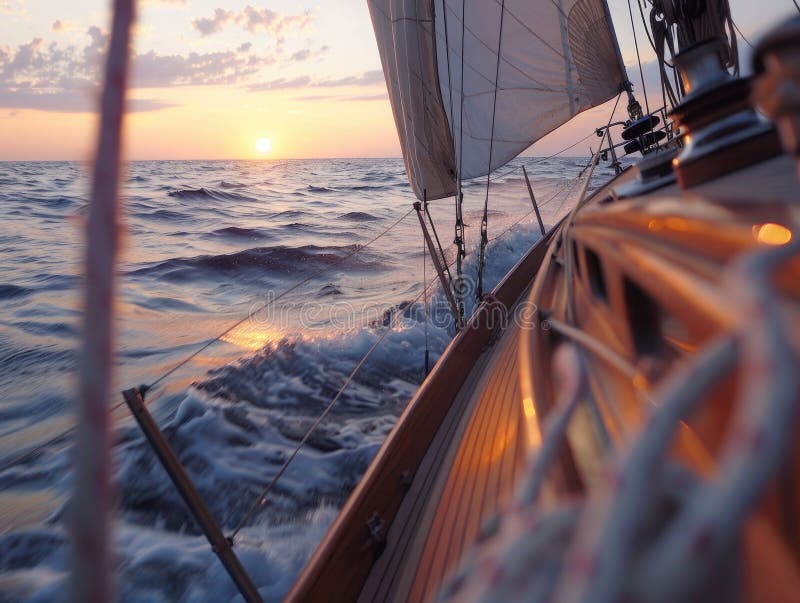 A Sailboat is Peacefully Navigating the Ocean As the Sun Sets in the ...