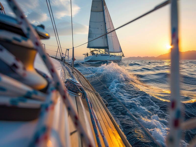A Sailboat is Peacefully Navigating the Ocean As the Sun Sets in the ...