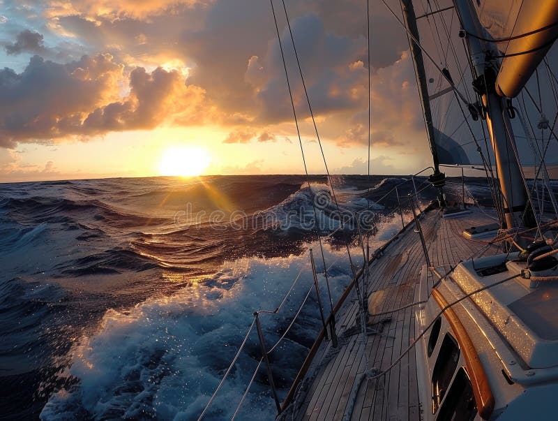 A Sailboat is Peacefully Navigating the Ocean As the Sun Sets in the ...