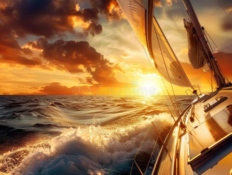 A Sailboat is Peacefully Navigating the Ocean As the Sun Sets in the ...