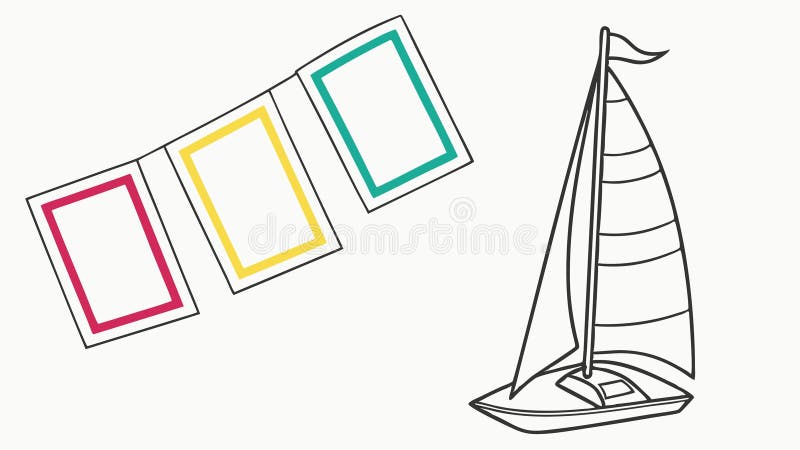 Sailboat and Photo Frames, Artistic Nautical Theme, Vector Design ...