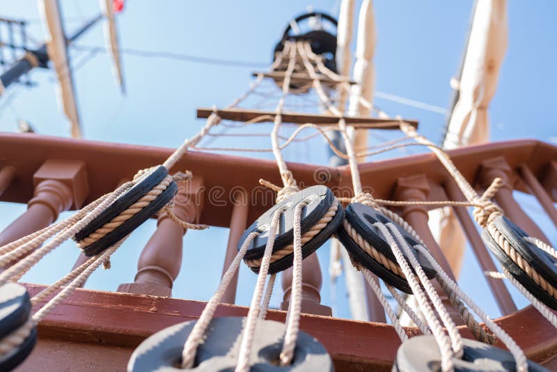 Sailboat Rigging System Consisting of Pulleys Stock Photo - Image of ...