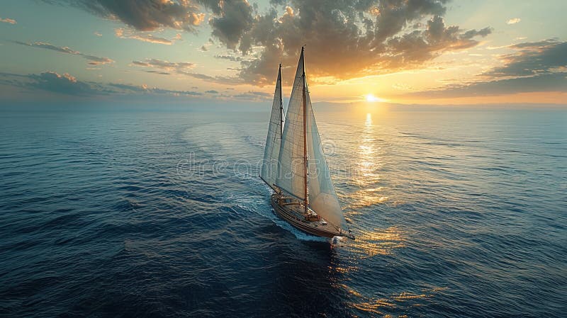 A Sailboat is Sailing in the Ocean with the Sun Setting in the ...