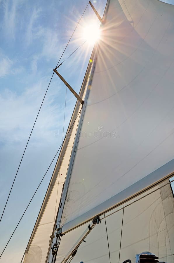 Sailboat in the Plain Sea Sailing between the Lavezzi Islands Stock ...