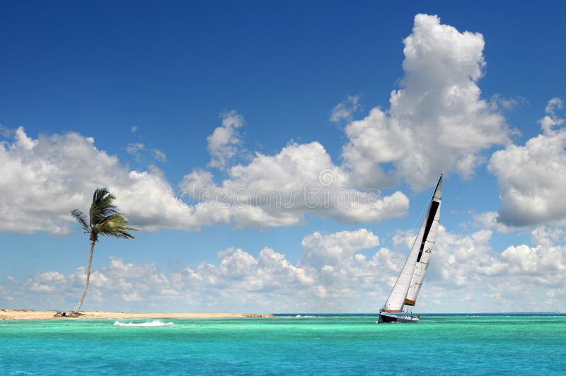 Sailboat Sailing on Tropical Seas Stock Photo - Image of boat ...