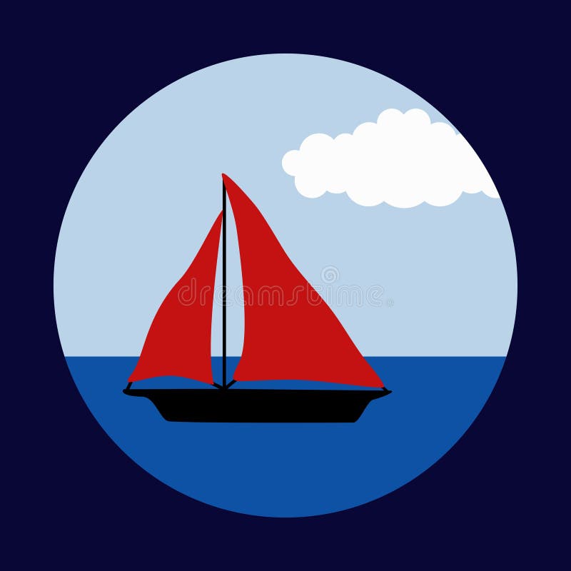 Sailboat Sails in Round Square Frame Vector Illustration in ...