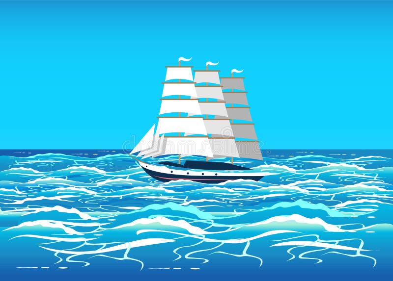 Sailing Ship Floats on the Waves in the Ocean Stock Vector ...