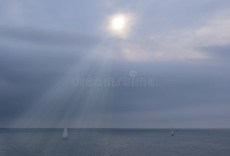 Sailboat in the Sea with Light of the Sun at Sunset Stock Image - Image ...