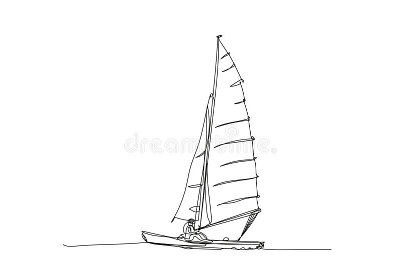 Sailboat Sport, Line Drawing Style, Vector Illustration. Stock ...