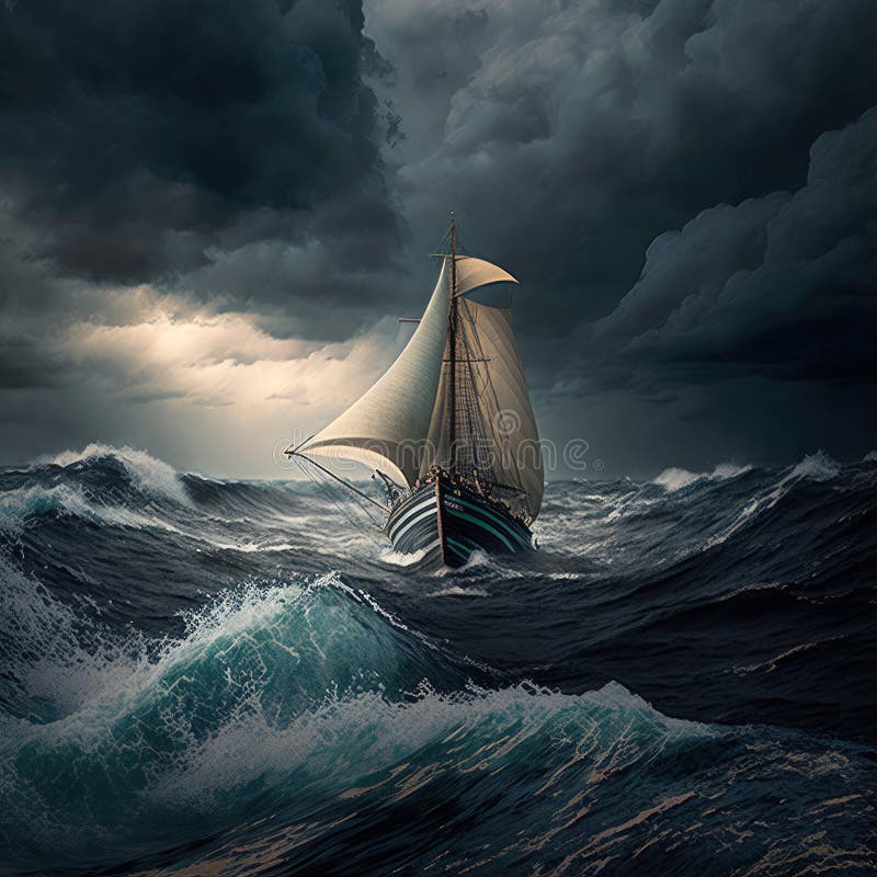 Sailboat Escape from Thunder Storm Stock Illustration - Illustration of ...