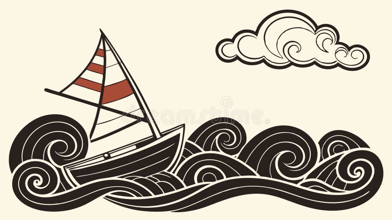 Sailboat in Stormy Waves, Resilience Challenge Ocean Adventure, Vector ...